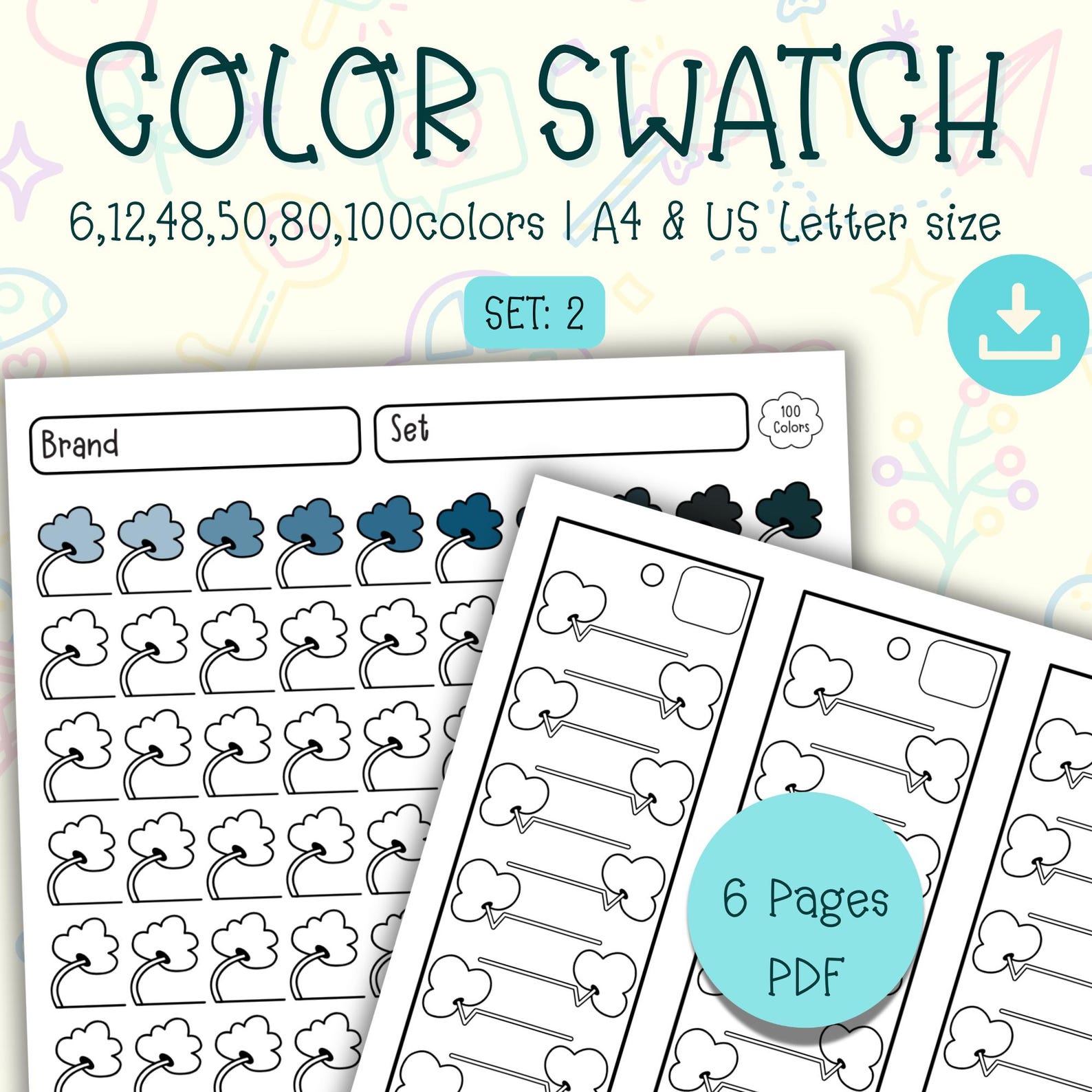 Doodle Tree Color Swatch Chart: Marker Test Template (6 Page PDF) - Etsy