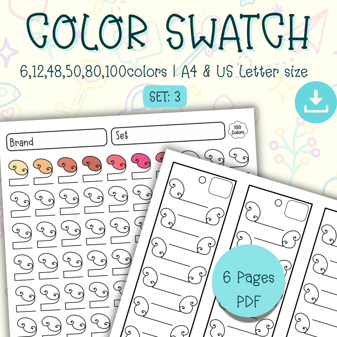 Doodle Color Swatch Chart: Marker Color Tracker (PDF File) - Etsy