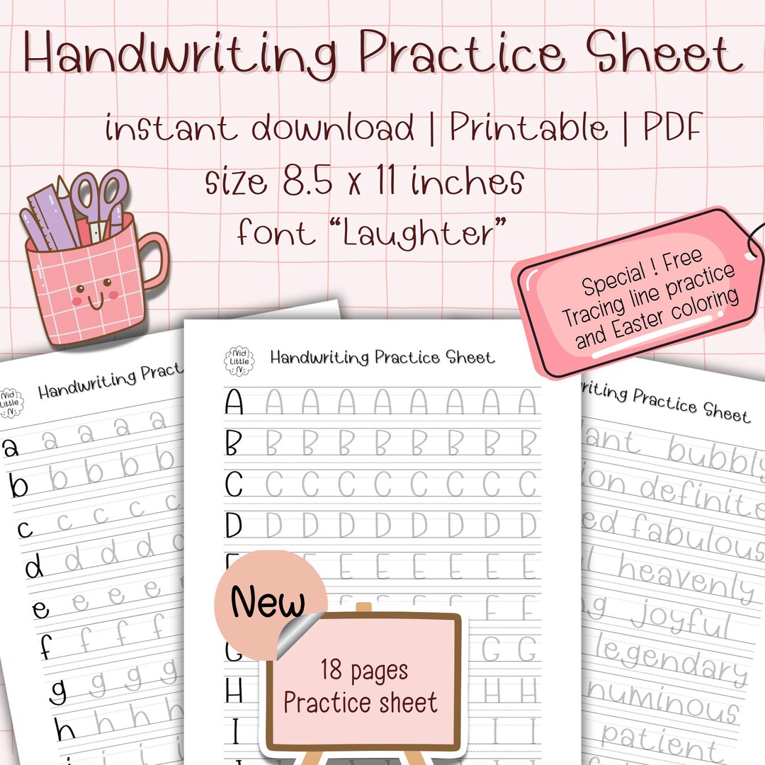 18 Pages of Handwriting Practice Worksheets, Lettering Practice Sheet ...