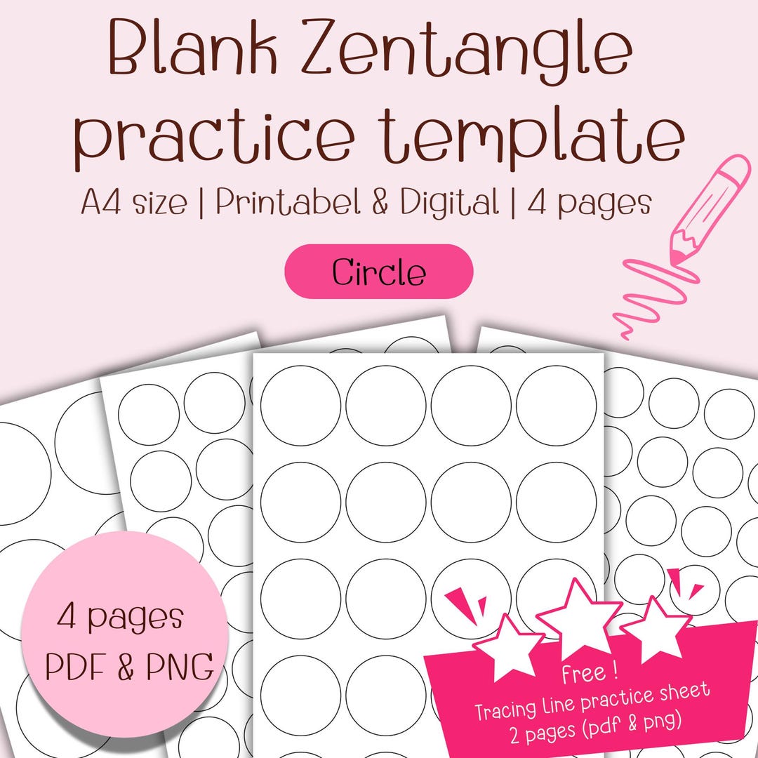 4 Pages of Blank Circle Zentangle Practice Sheet Template,zentangle ...