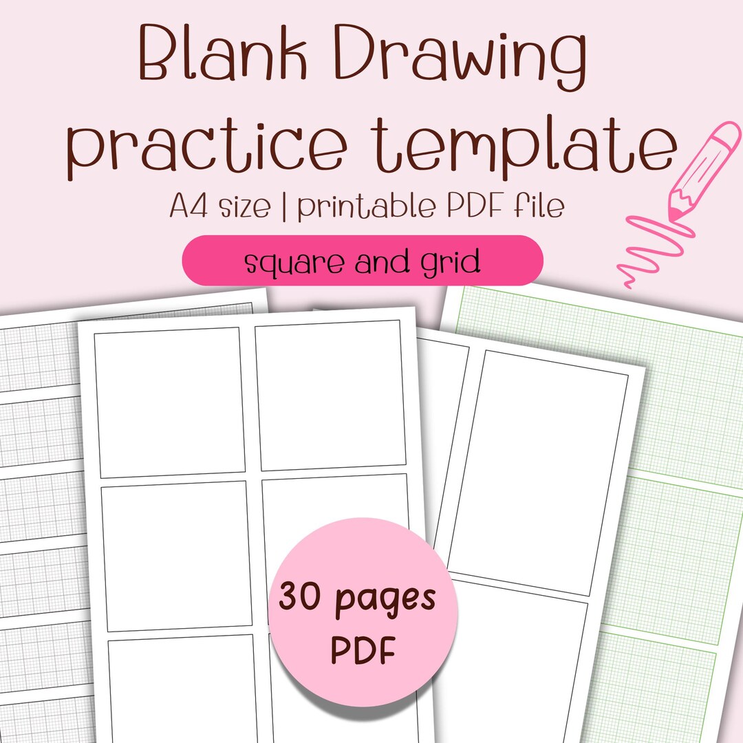 Blank Square and Grid Drawing Template: Printable Practice Worksheet ...