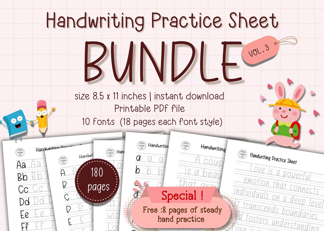 Handwriting Practice Sheets Bundle With Free Steady Hand Practice Sheet ...