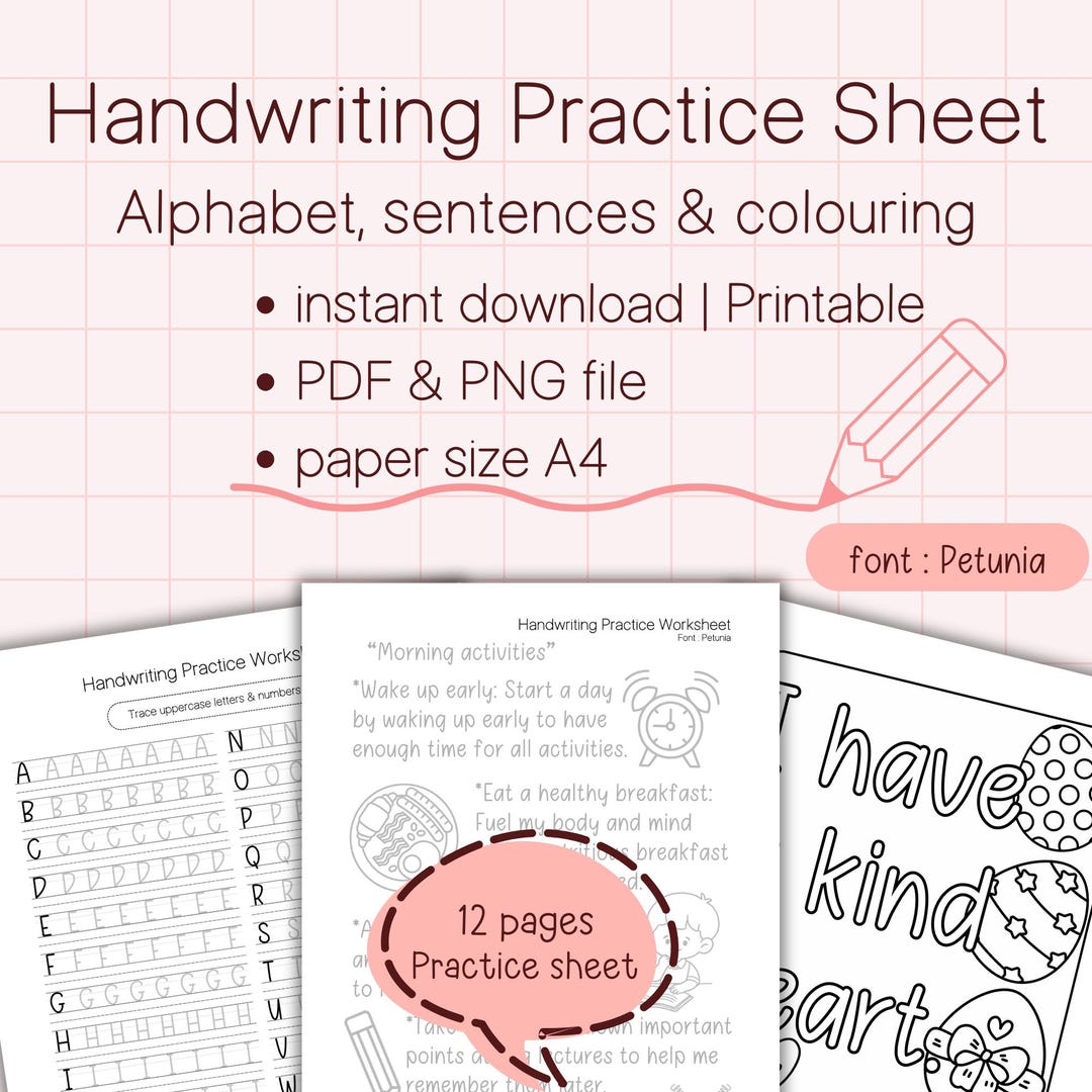 12 Pages Handwriting Practice Worksheet With Tracing Sentence and ...