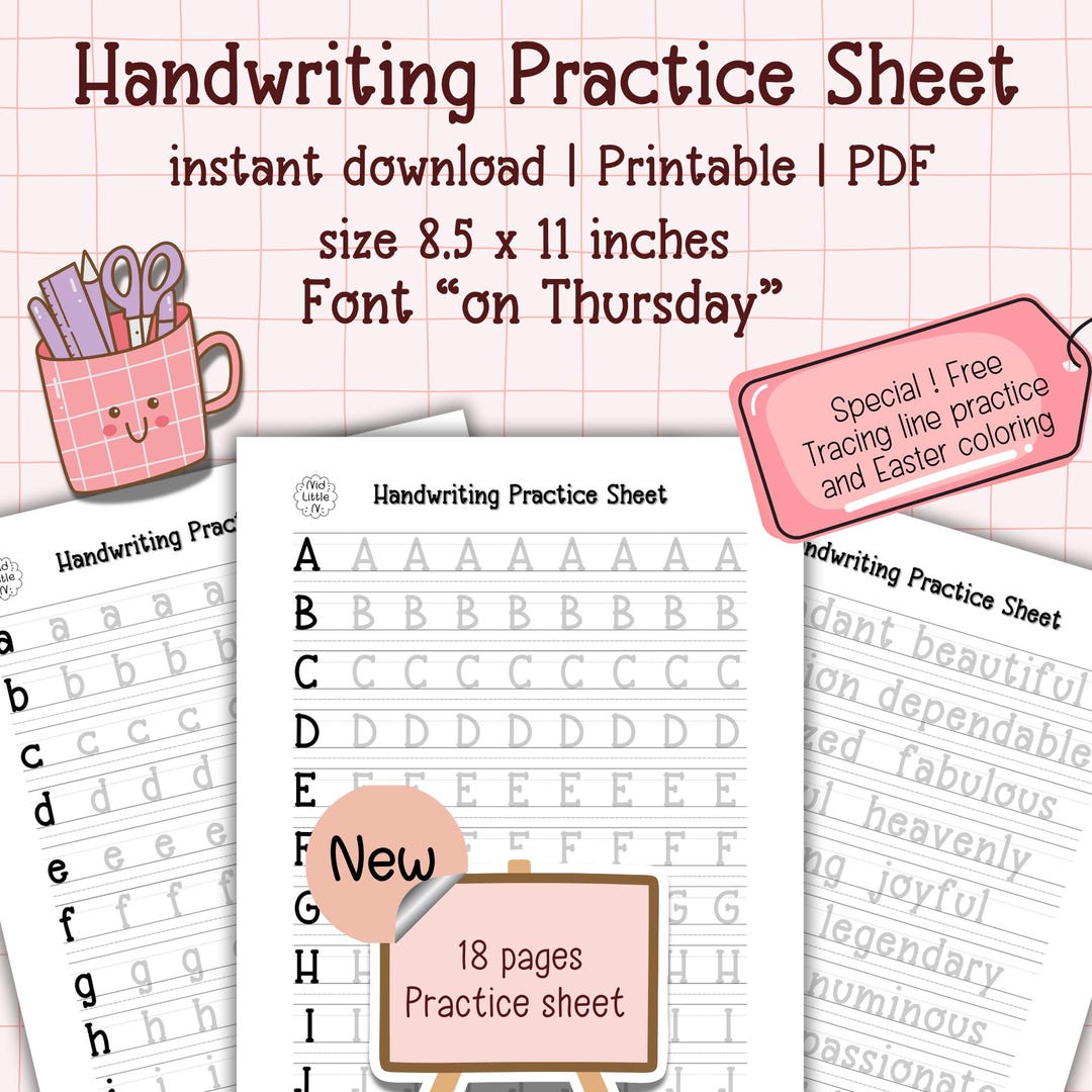 18 Pages of Handwriting Practice Worksheets, Lettering Practice Sheet ...