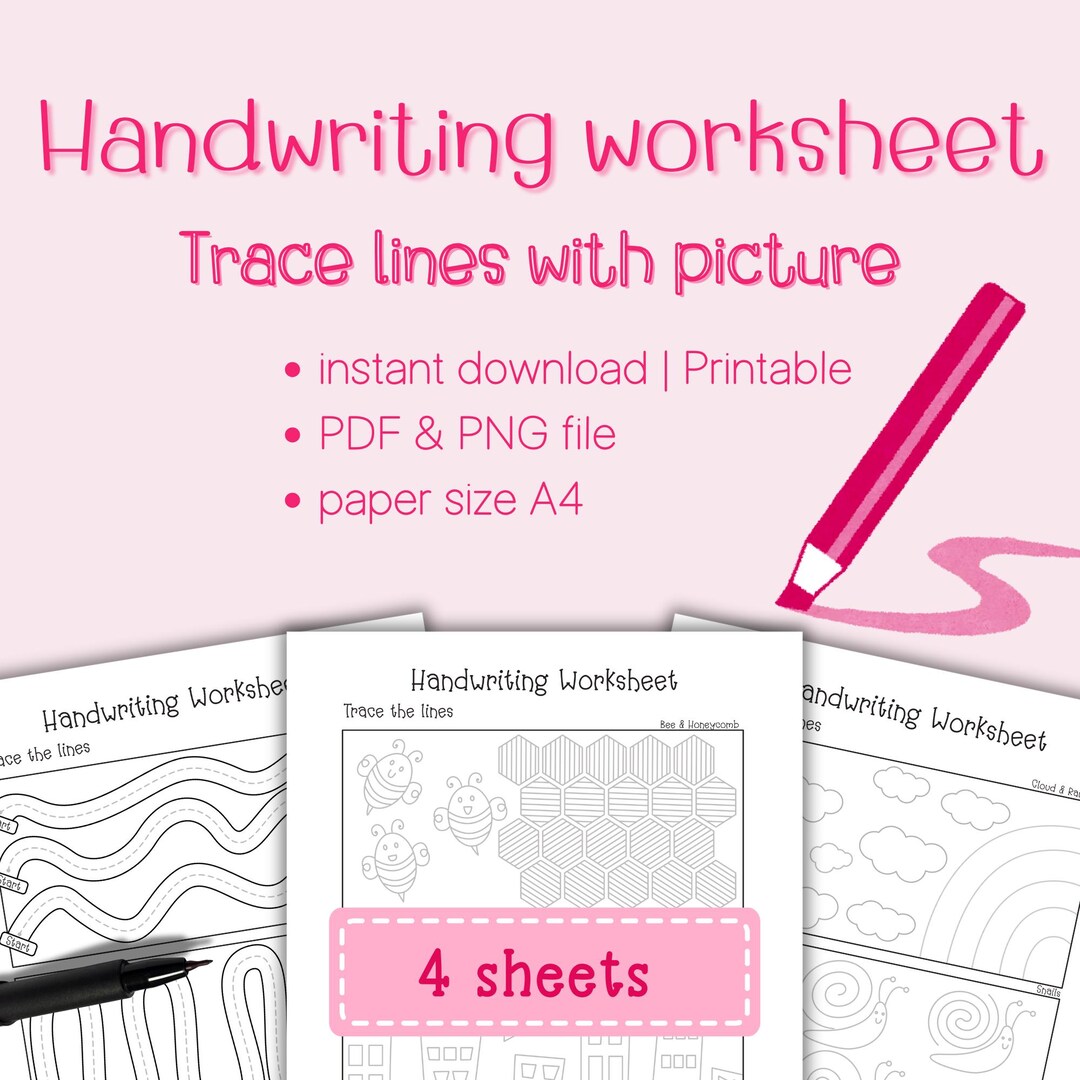 4 Pages of Tracing Line Practice Worksheet,handwriting Worksheet,trace ...