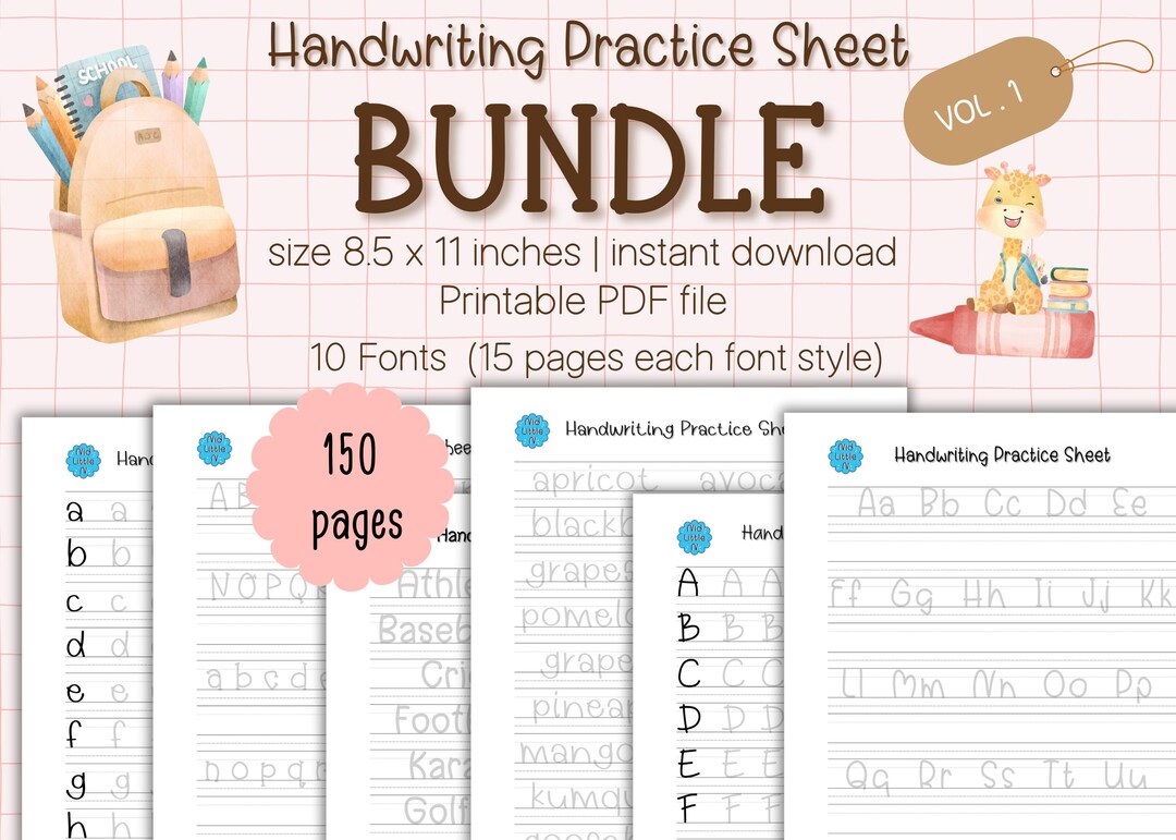 Handwriting Practice Sheets Bundle ,ABC Letter Tracing Workbook Bundle ...