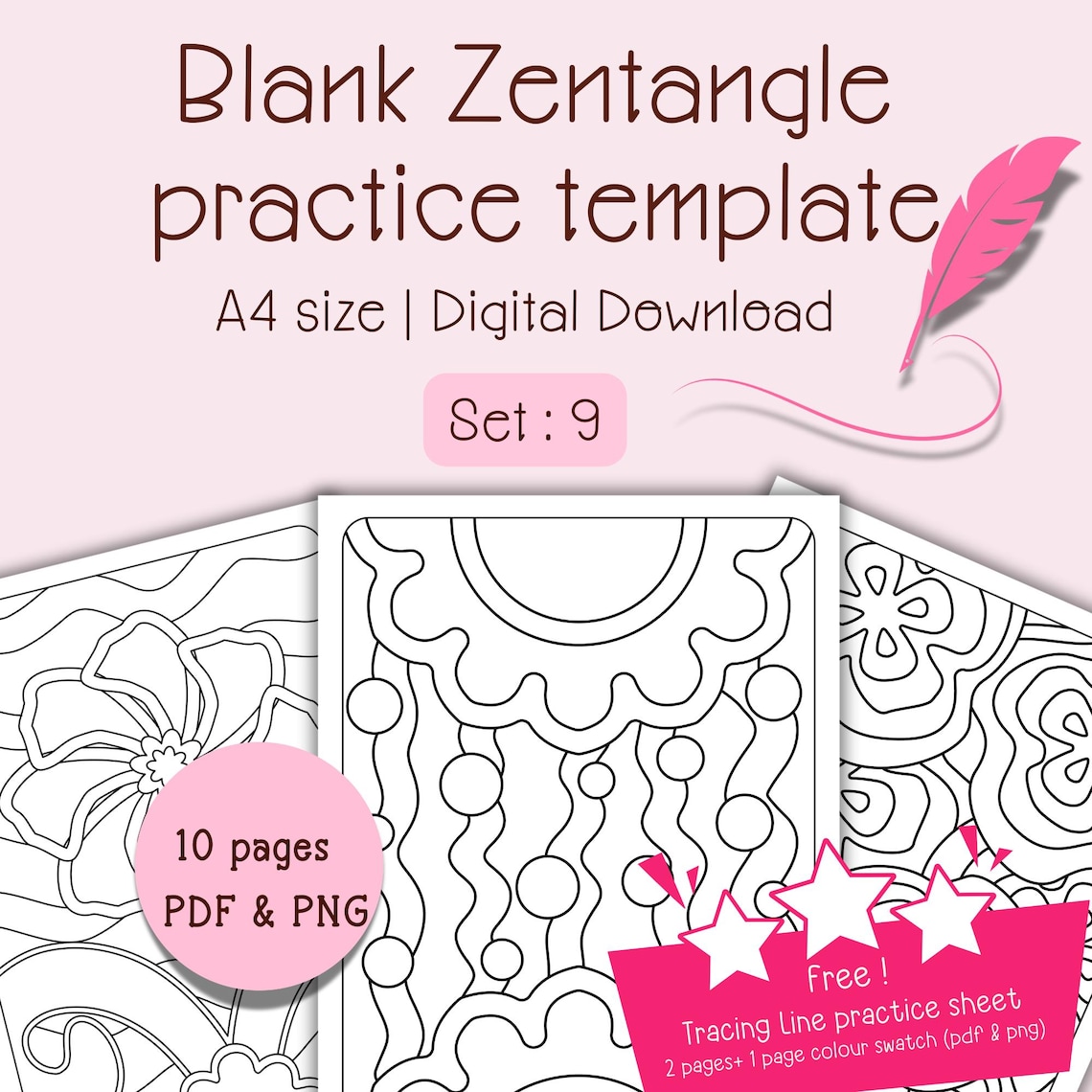 10 Pages Blank Zentangle® Practice Sheet Template,zentangle Pattern ...