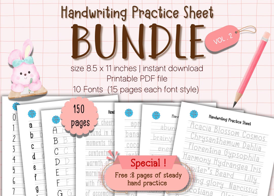 Handwriting Practice Sheets Bundle With Free Steady Hand Practice Sheet ...