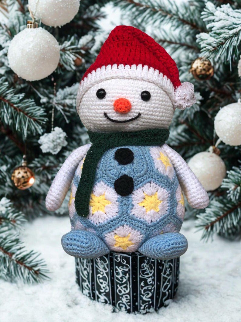 Snowman African Flowers Crochet Pattern, Christmas Amigurumi, African ...