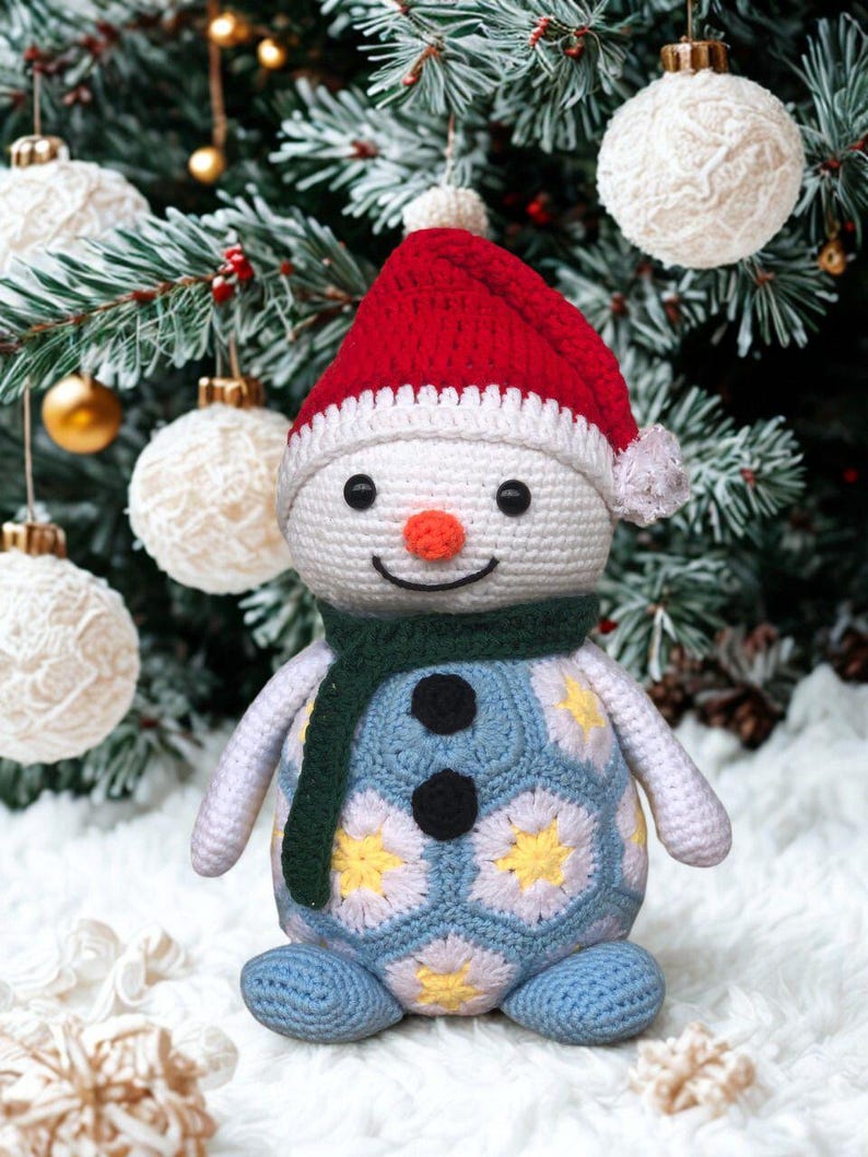 Snowman African Flowers Crochet Pattern, Christmas Amigurumi, African ...