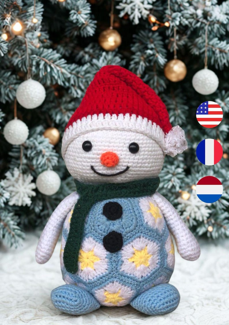 Snowman African Flowers Crochet Pattern, Christmas Amigurumi, African ...