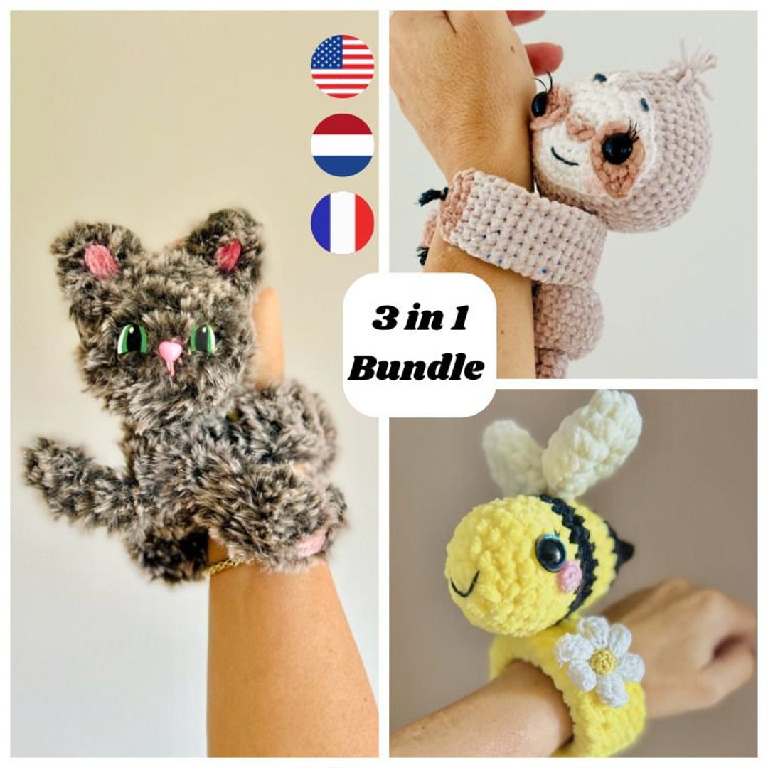 Bundle 3 in 1 Slap Bracelet Crochet Patterns - Hugger Amigurumi - Kitty ...