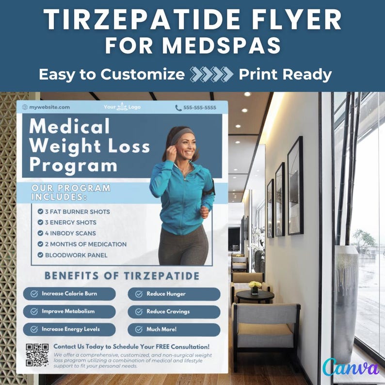 Tirzepatide Medical Weight Loss Info Program Canva Flyer | Printable ...