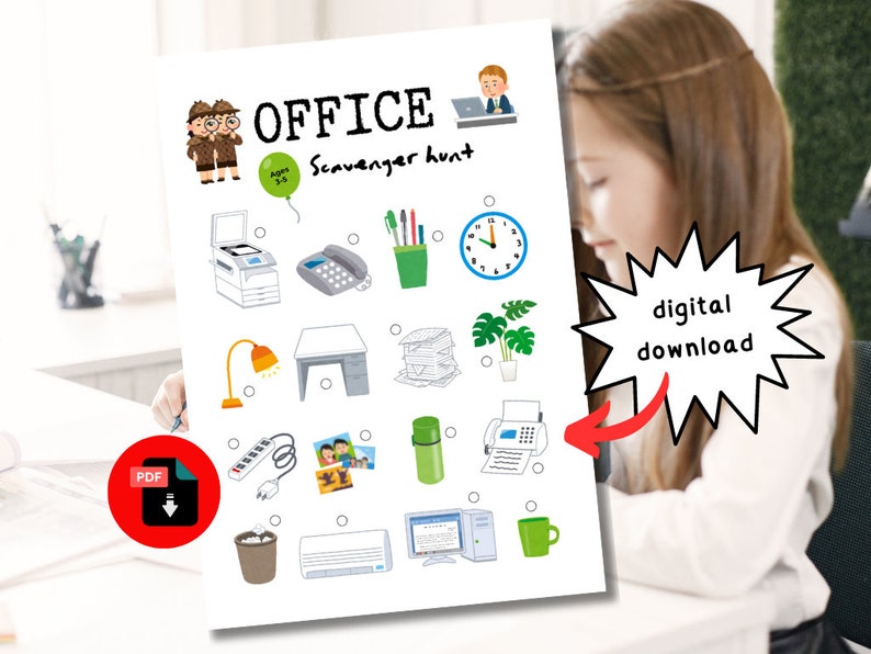 Printable Office Scavenger Hunt for Kids Ages 3-5 Fun Activity for ...