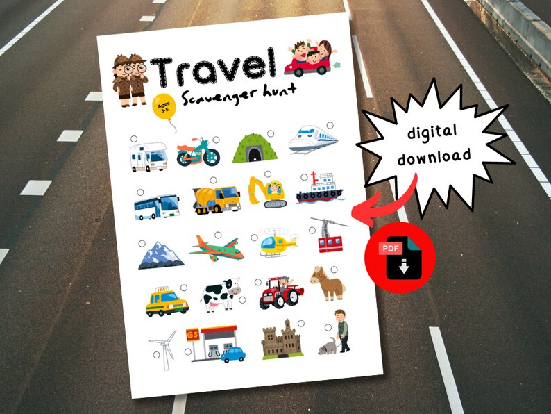 Printable Travel Scavenger Hunt for Kids Ages 3-5 Road Trip Activity - Etsy