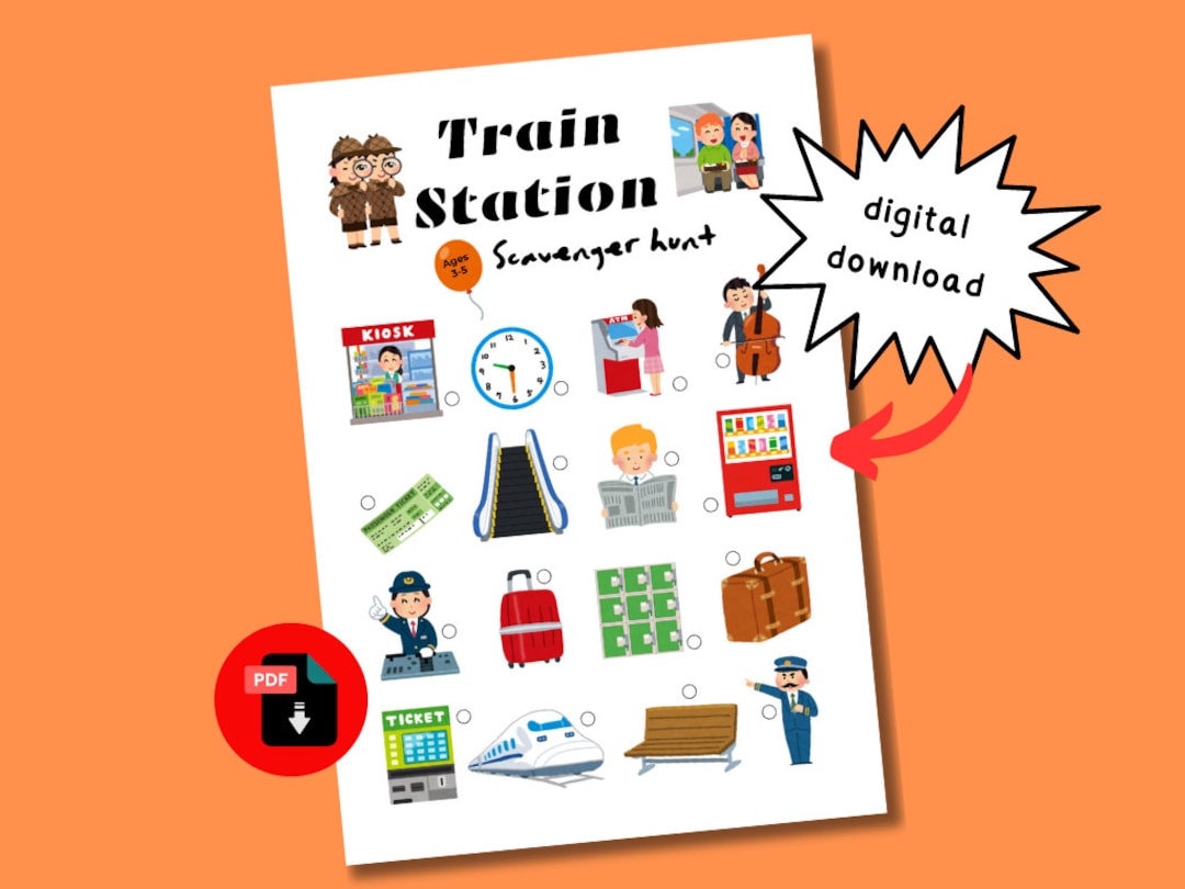 Printable Train Station Scavenger Hunt for Kids Ages 3-5 Fun Railway ...