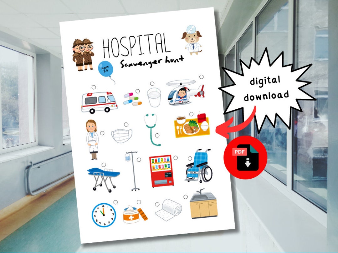 Printable Hospital Scavenger Hunt for Kids Ages 3-5 Fun Waiting Room ...
