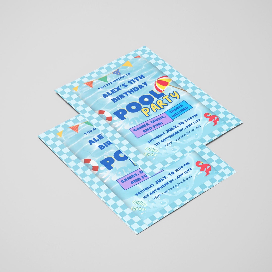 Pool Party Invitation, Pool Party Birthday Invitation Printable ...