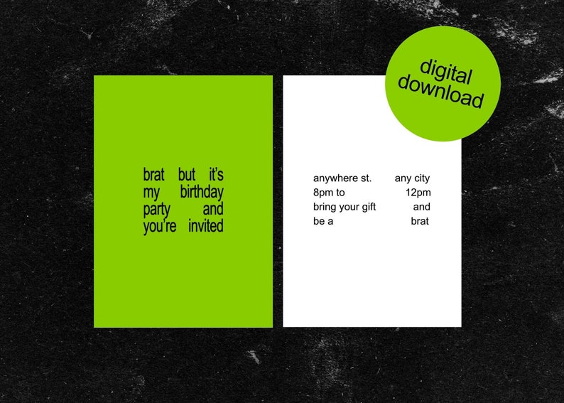 Brat Birthday Party Editable Invitation - Digital Download and Editable ...