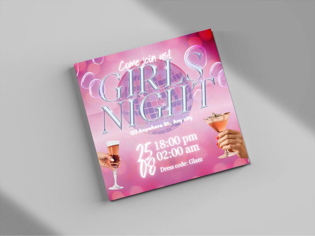 Girls Night Out Party Invitation Fun and Festive Celebration Drinking ...