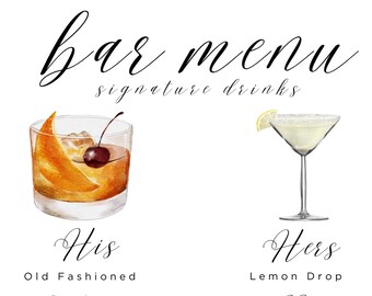 Signature Cocktail Bar Menu Personalized Cocktails Wedding Bar Menu ...