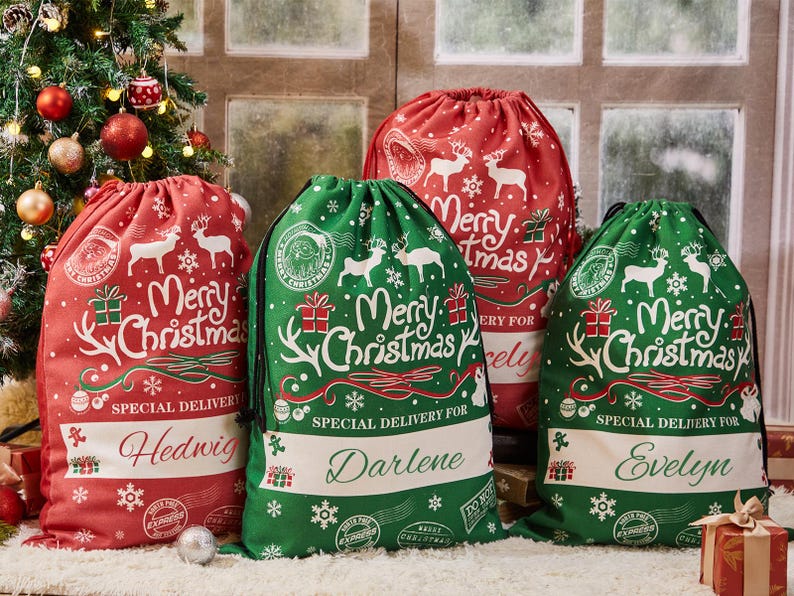 Custom Name Christmas Santa Bag,christmas Gift Bags for Kids and Adults ...