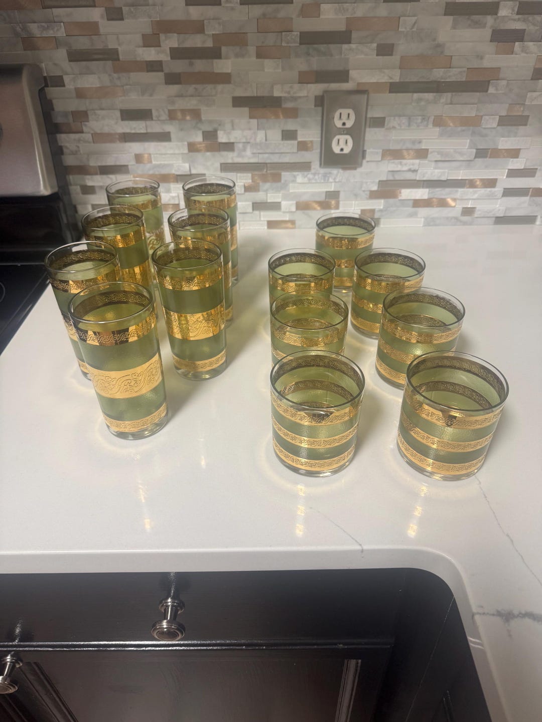 Mad Men Glam! Beautiful Set of Vintage Culver Starlyte Green and Gold ...