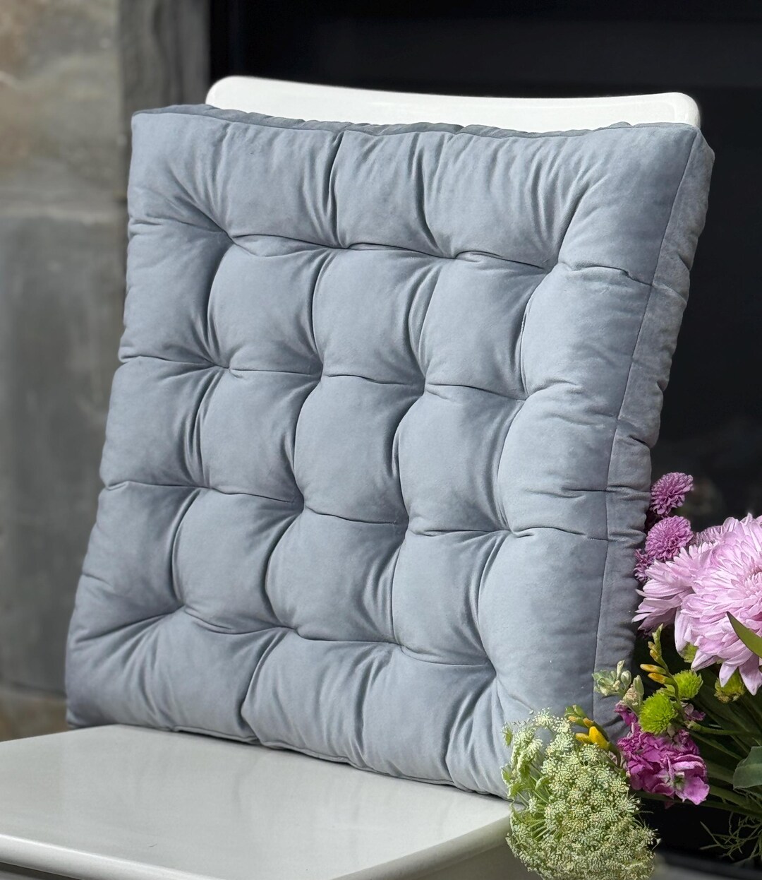 Gray Square Velour 17 Inch Chair Cushion for Living Room Chair Pad Home ...