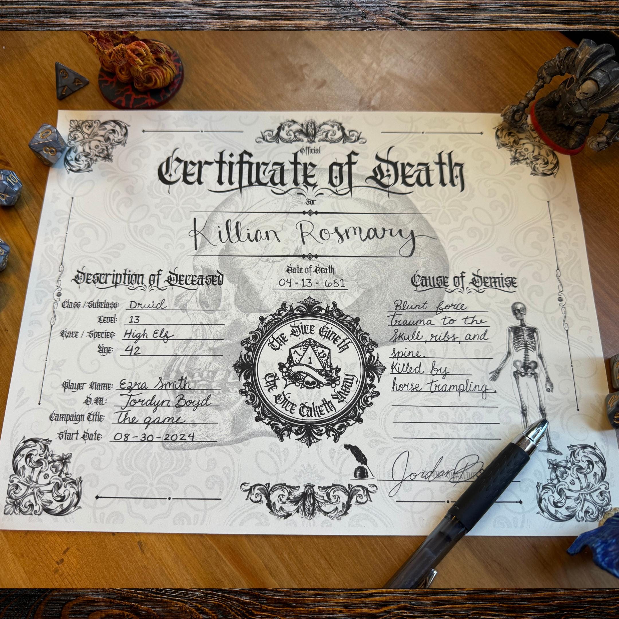 Death Certificate for Dnd / Ttrpgs digital PDF Download, Printable ...