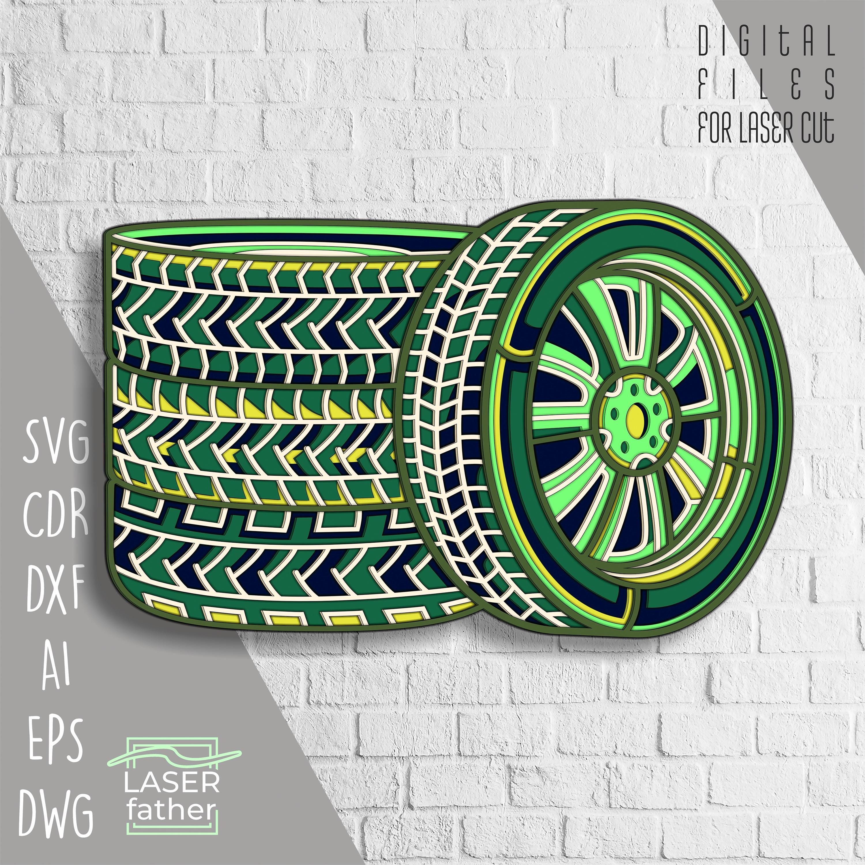 Car Tires SVG, Wheel SVG, 6 Layers, Laser Cutting Designs, Instant ...