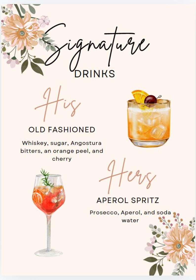EDITABLE Signature Drinks His & Her Wedding Poster/sign - Etsy