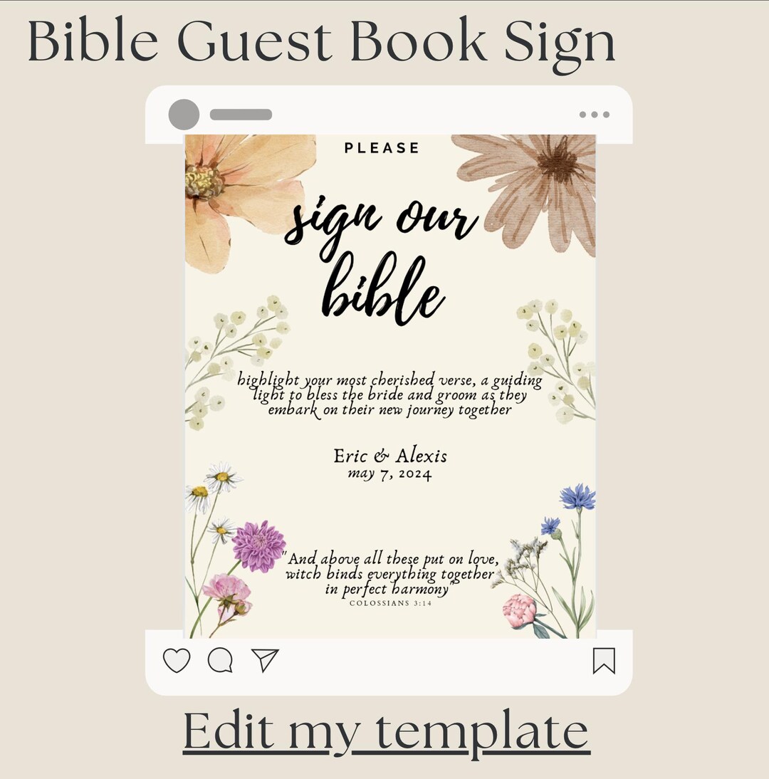 Wedding Bible Guest Book Sign, Printable, Wedding Guest Book Sign ...