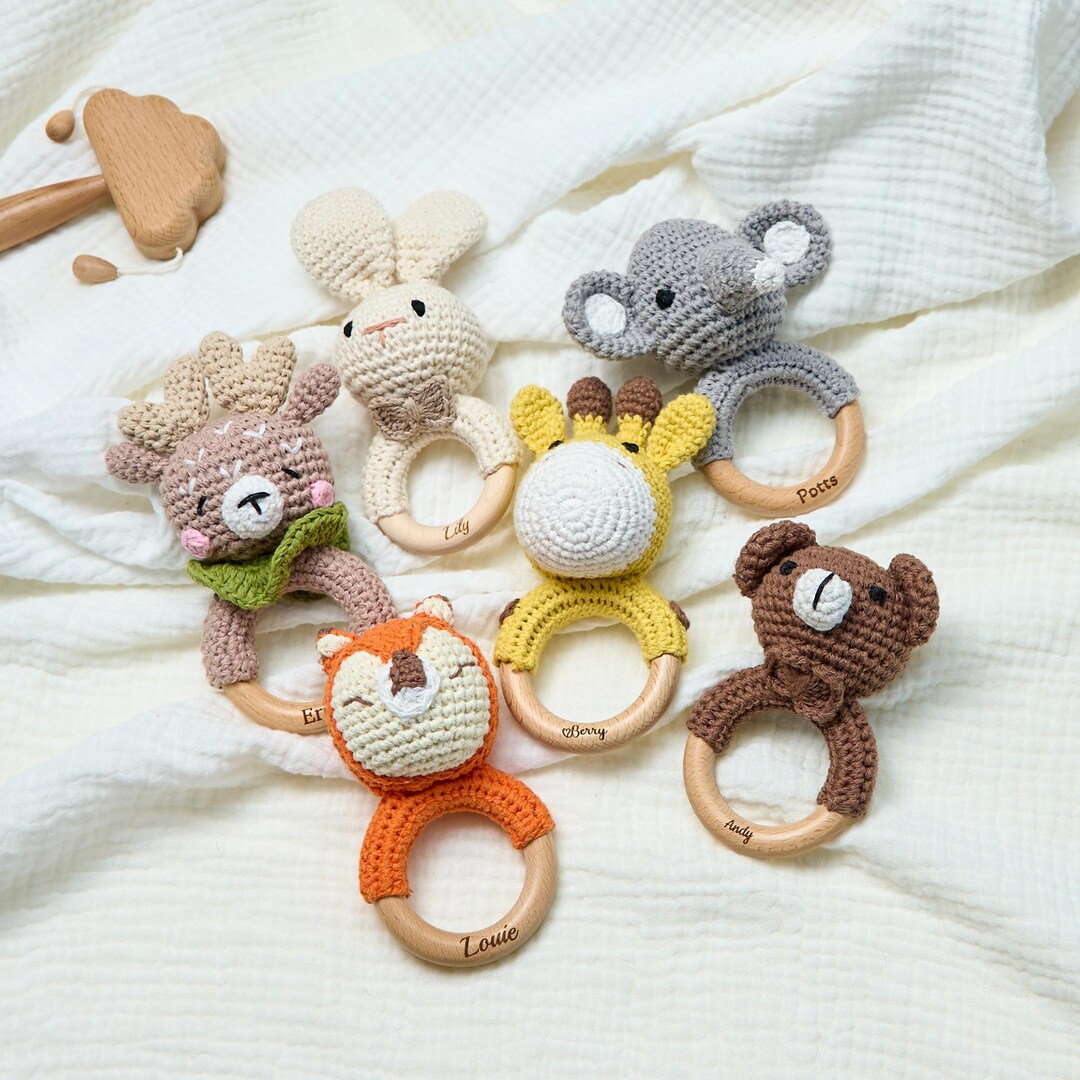 Personalized Baby Crochet Rattle,custom Animal Rattle,newborn Baby Gift ...