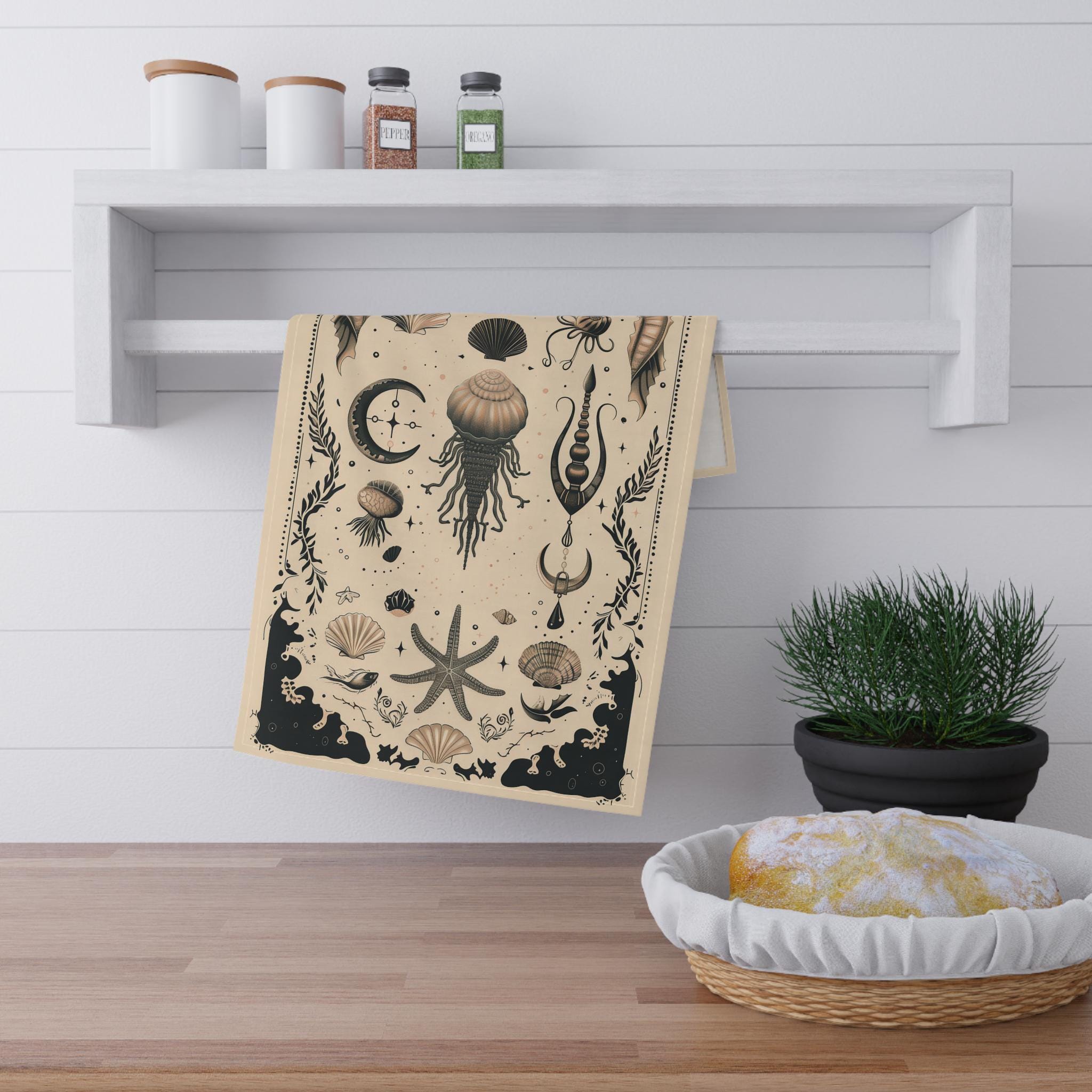 Sea Witch Jellyfish Tea Towel, Ocean Altar Cloth, Mystical Marine Decor ...