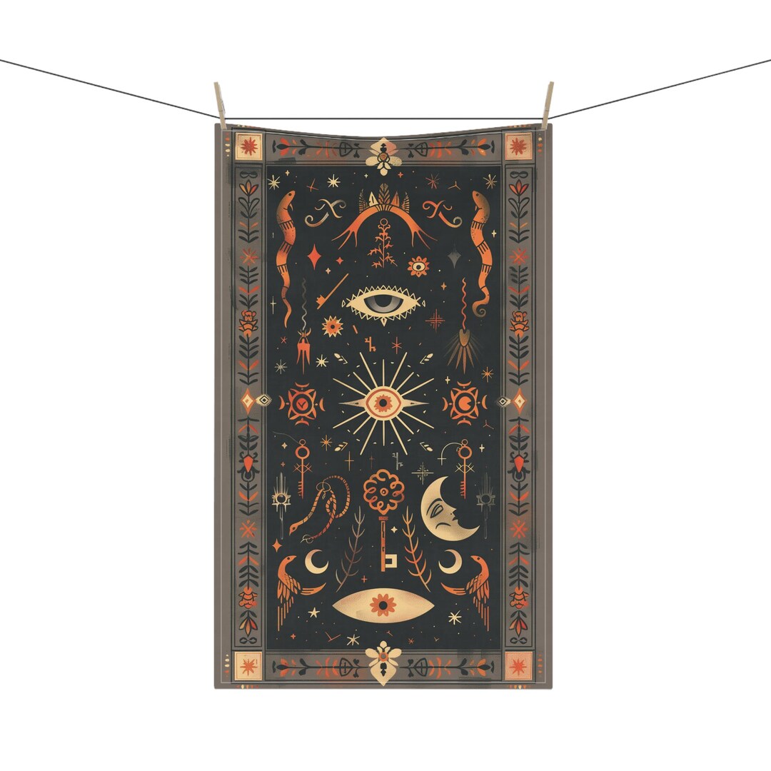 Mystic Symbols Tea Towel - Witchy Occult Evil Eye Kitchen Decor, Gothic ...