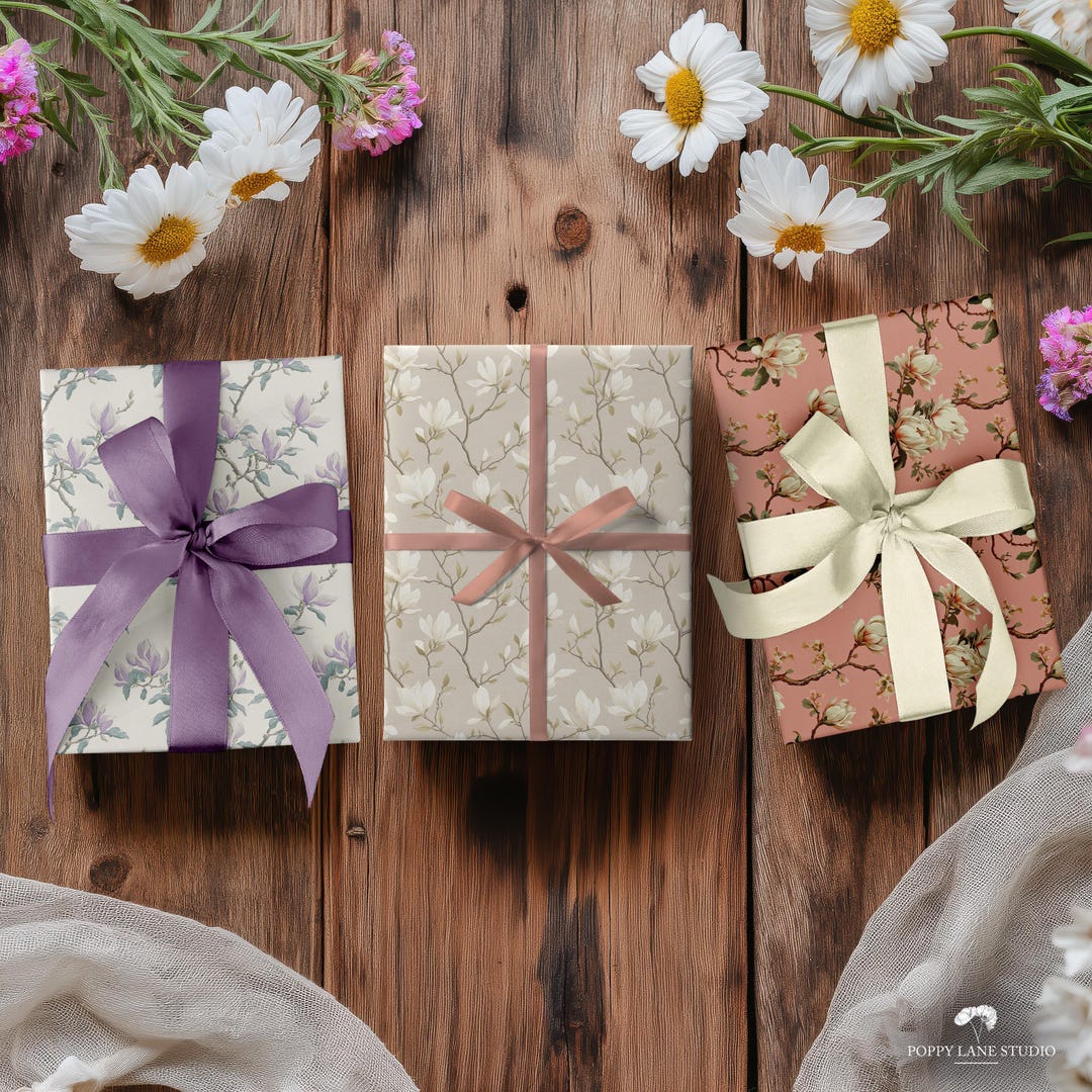 Magnolia Gift Wrap, Wrapping Paper, Cute Floral Wrapping Sheets ...
