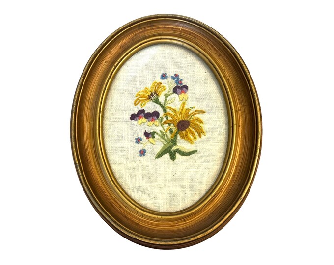 Vintage Framed Flower Embroidery~ Floral Needlework Embroidery Wall Art ...