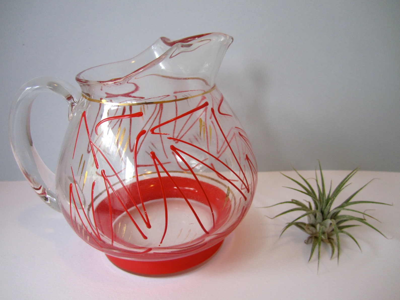 Mid Century Round Abstract Cherry Red and Gold Blown Glass - Etsy