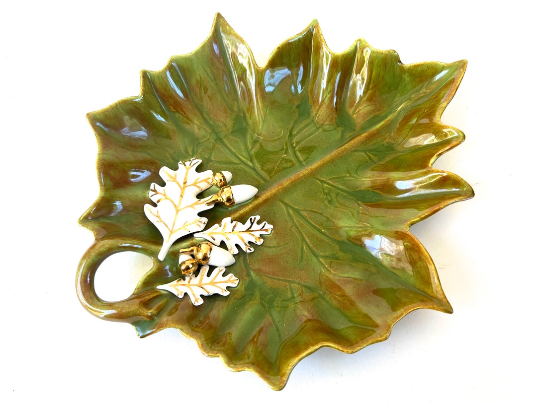 Vintage Leaf Pottery Dish, Fall Acorn Serving Platter - Etsy
