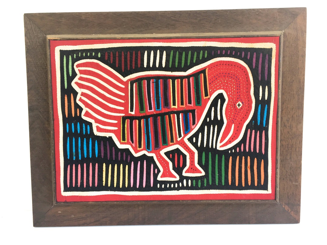 Vintage Kuna Mola Textile Bird Art ~framed Ethnic 3 Layer Embroidery ...