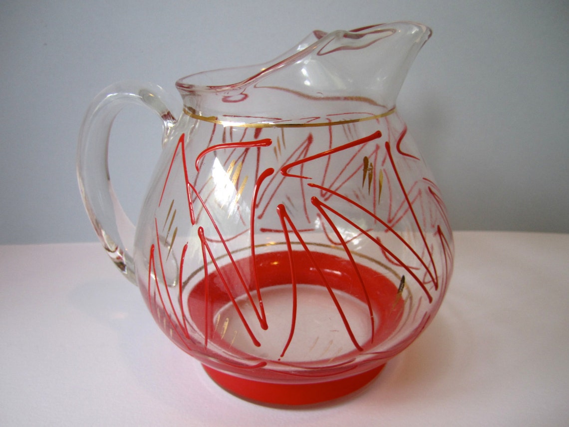 Mid Century Round Abstract Cherry Red and Gold Blown Glass - Etsy