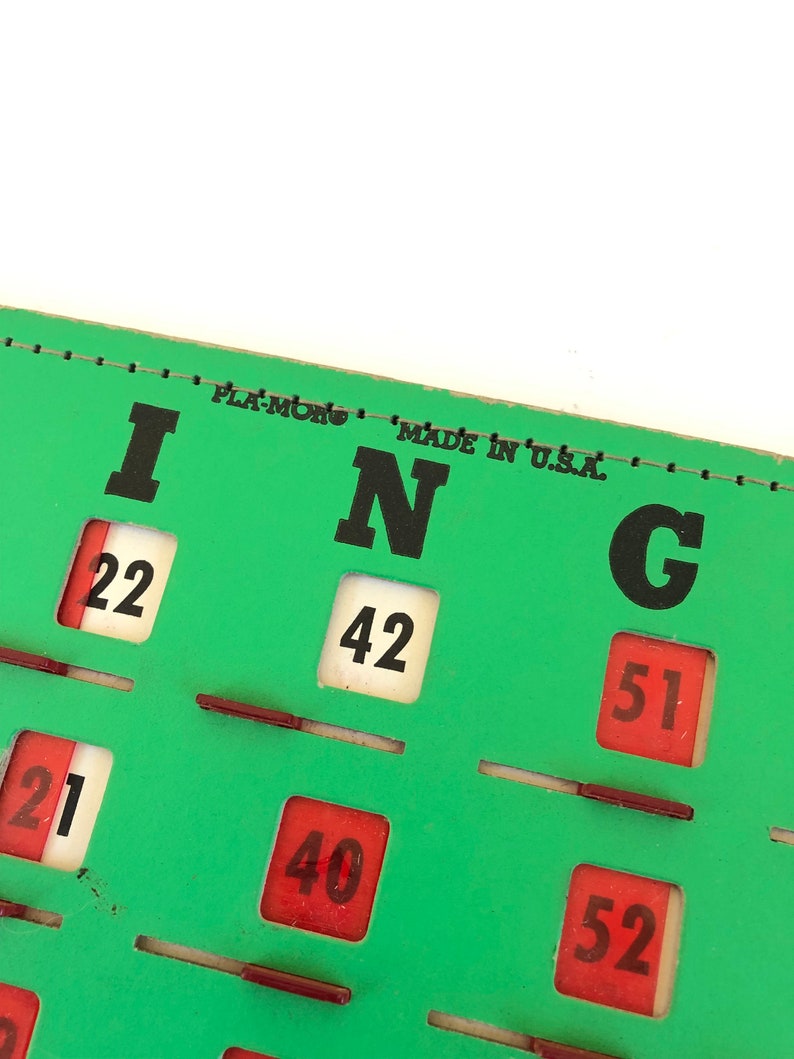Vintage Green Bingo Card~ Slider Bingo~ Game Collectible~ Made in U.S.A ...