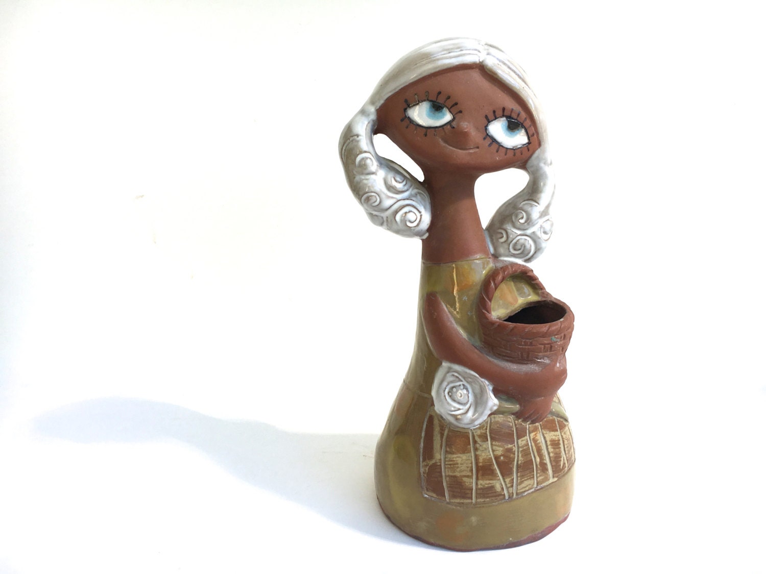 Vintage Big Eyed Woman Vase, 70s Art Pottery Figural Sculpture - Etsy
