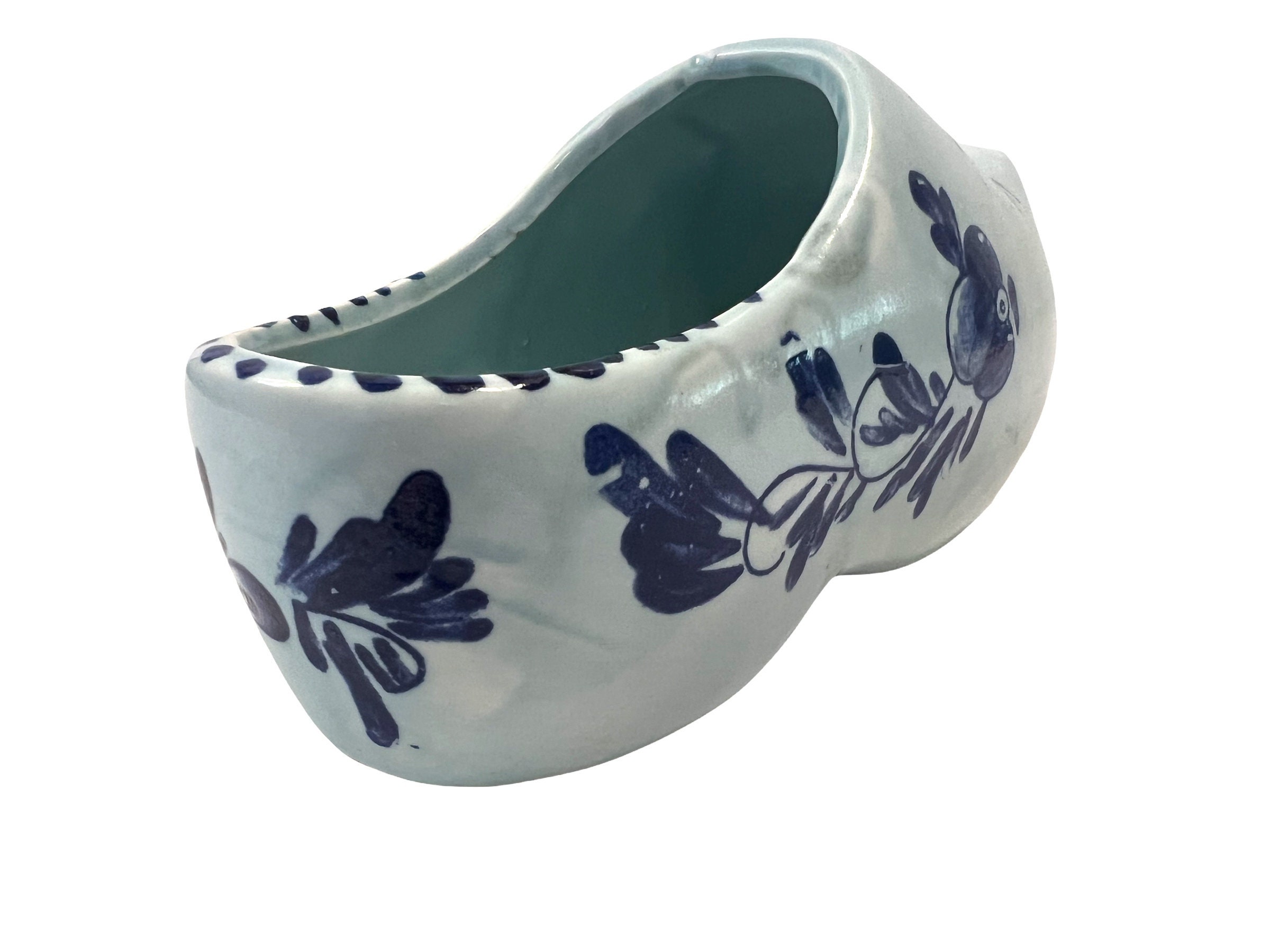 Vintage Danish Clog Planter ~ Hand Painted Blue Floral Design~ Ceramic ...