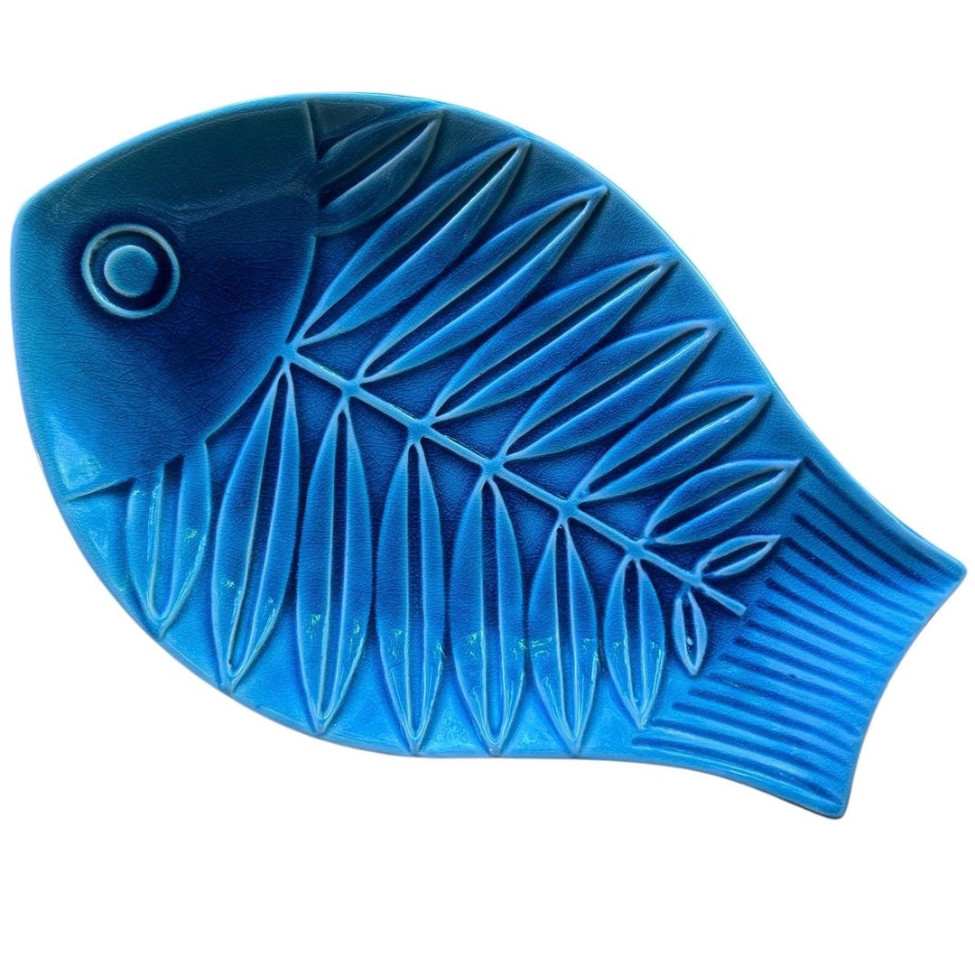 Mid Century Blue Pottery Fish~ Kenji Fujita Style Ceramic Fish Platter ...