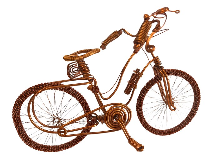 Vintage Copper Wire Bike Sculpture ~ Tabletop Metal Bicycle Art Piece ...
