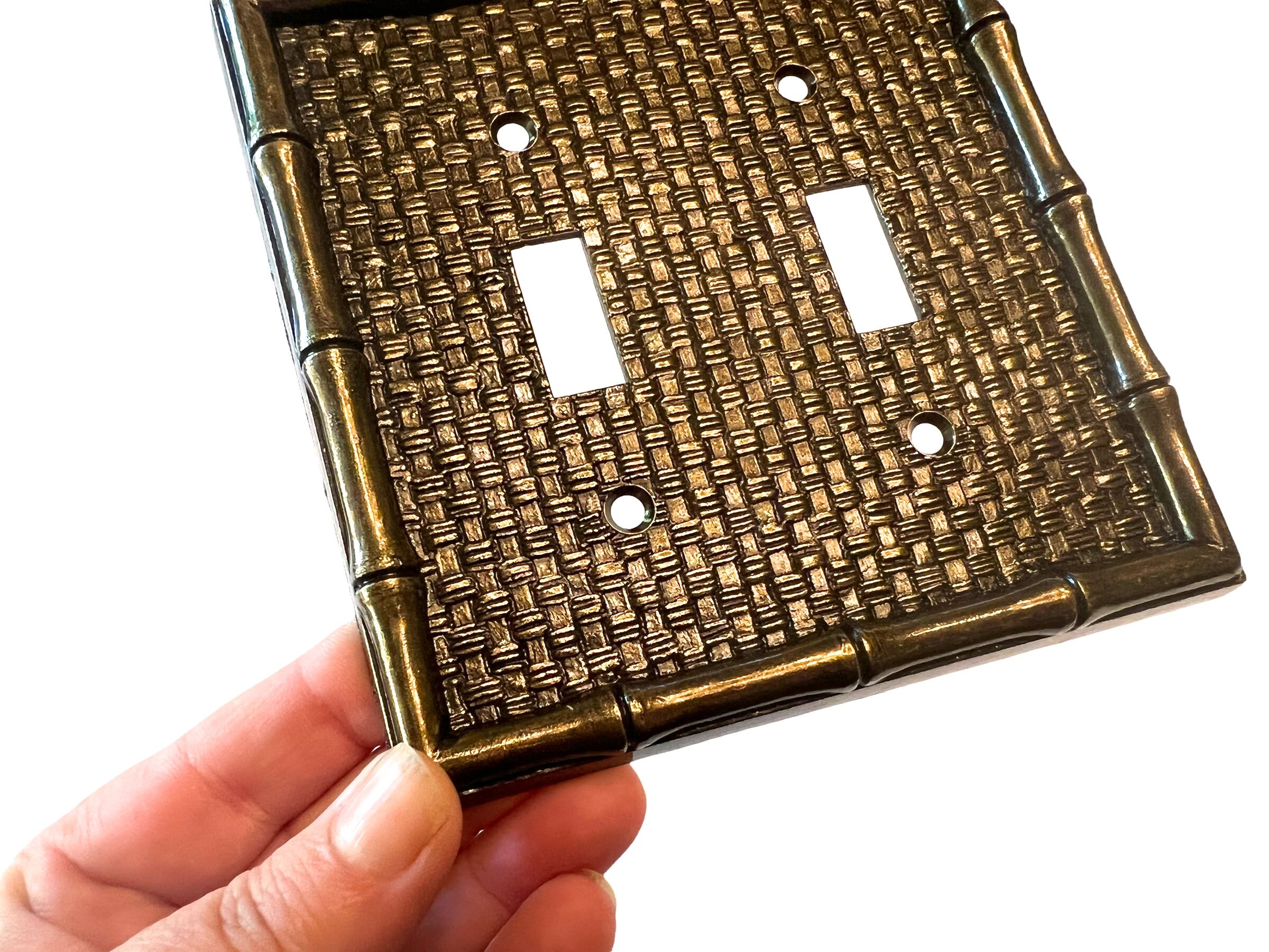 Mid Century Double Light Switch Cover ~ Tiki Bamboo Cover Plate ~ Woven ...
