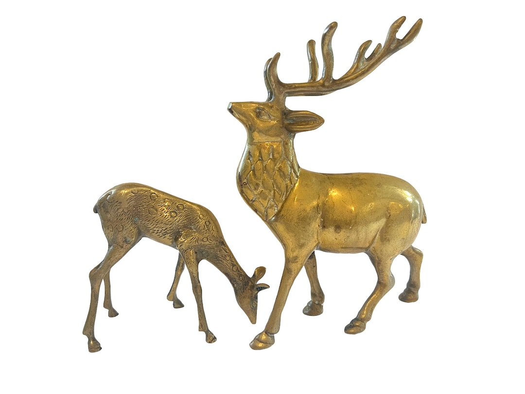 Vintage Brass Deer Figurines male & Female Buck and Doe Sculpture ...