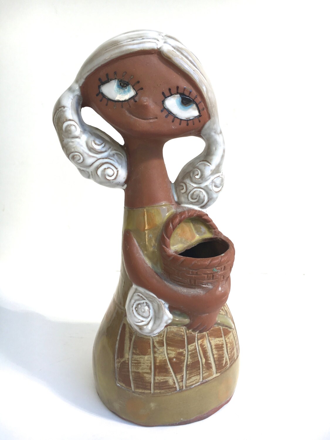 Vintage Big Eyed Woman Vase, 70s Art Pottery Figural Sculpture - Etsy