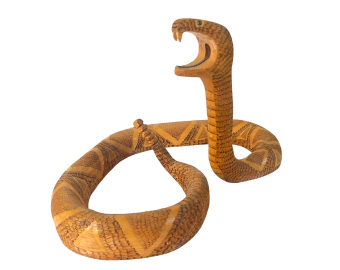 Vintage Folk Art Snake Sculpture~ Original Rattlesnake Wood Carving ...